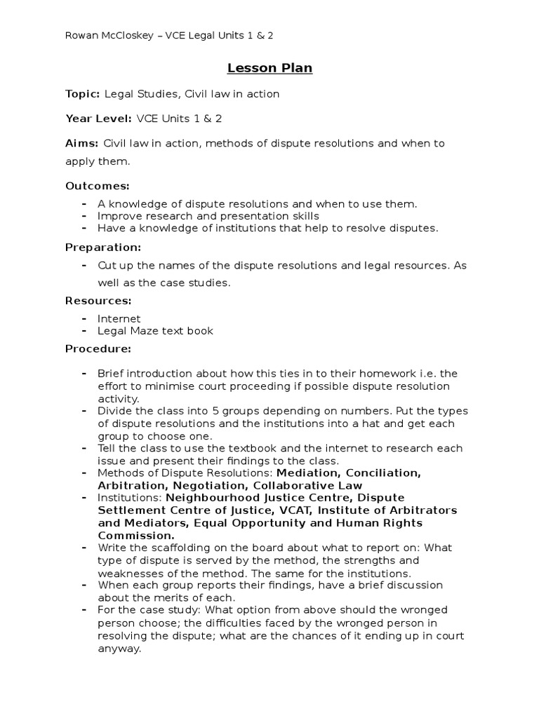 Lesson Plan - Legal - Mon 23 8 | PDF | Law