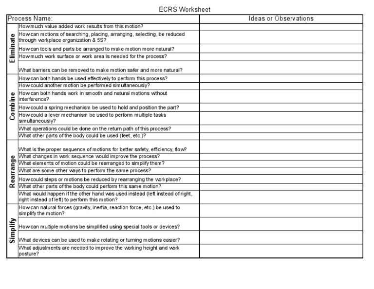 ECRS Worksheet | PDF | Force | Tools