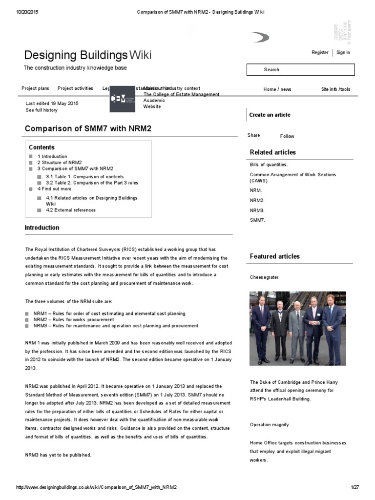 Comparison of SMM7 With NRM2 | PDF | Business | Technology & Engineering