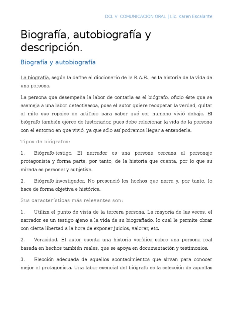 Biografía, Autobiografía y Descripción