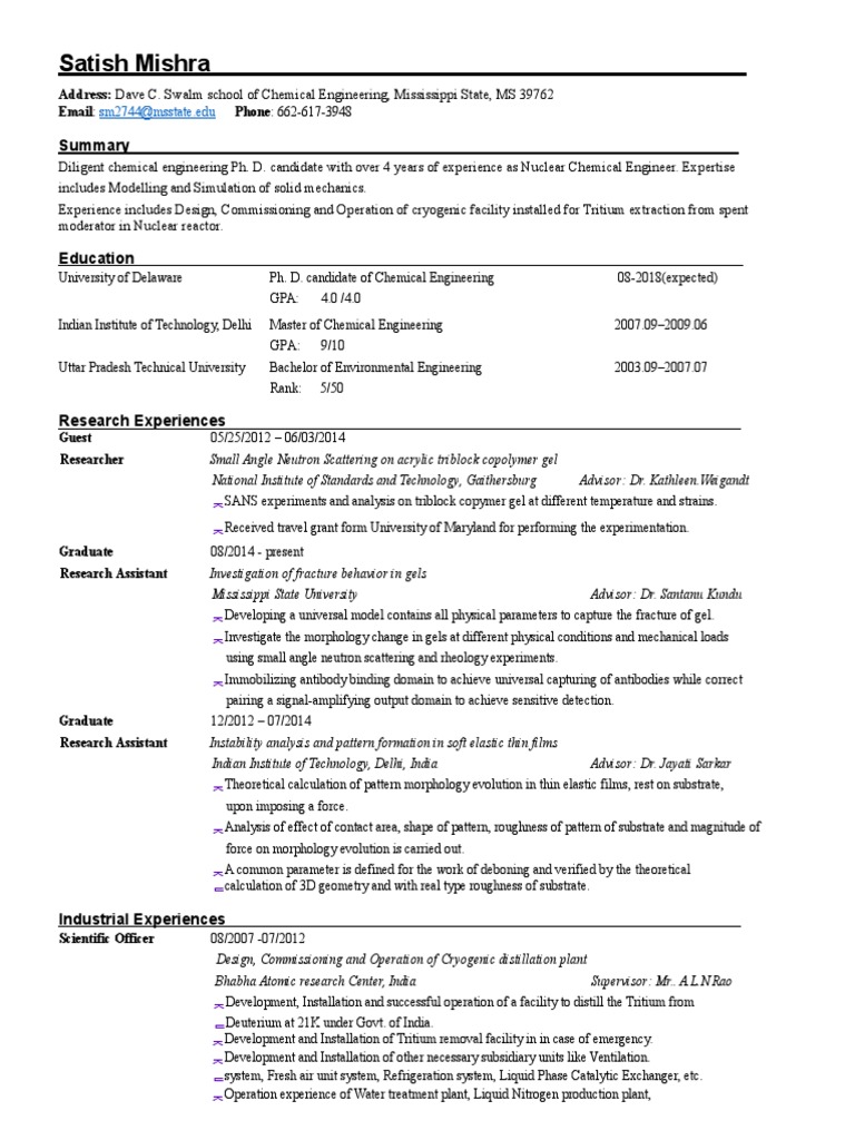 Satish CV | PDF | Neutron | Engineering