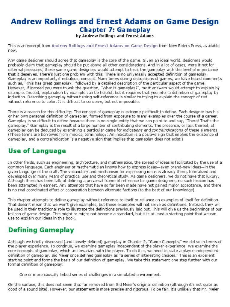 GamePlay Andrew Rollings and Ernest Adams On Game Design | PDF | Games ...