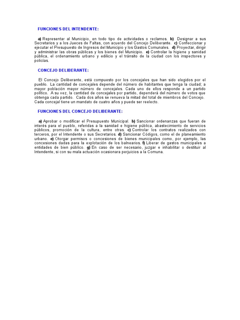 Funciones del Intendente Municipal | PDF | Concejal | Alcalde