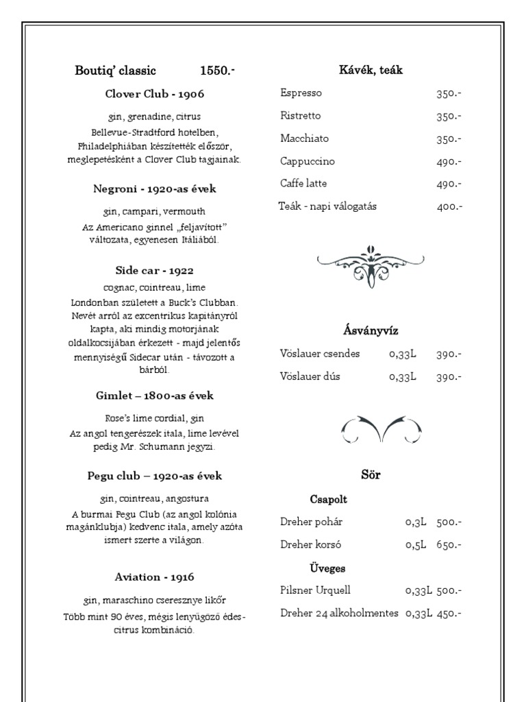 Boutiq'bar Cocktails&drink Menu | PDF