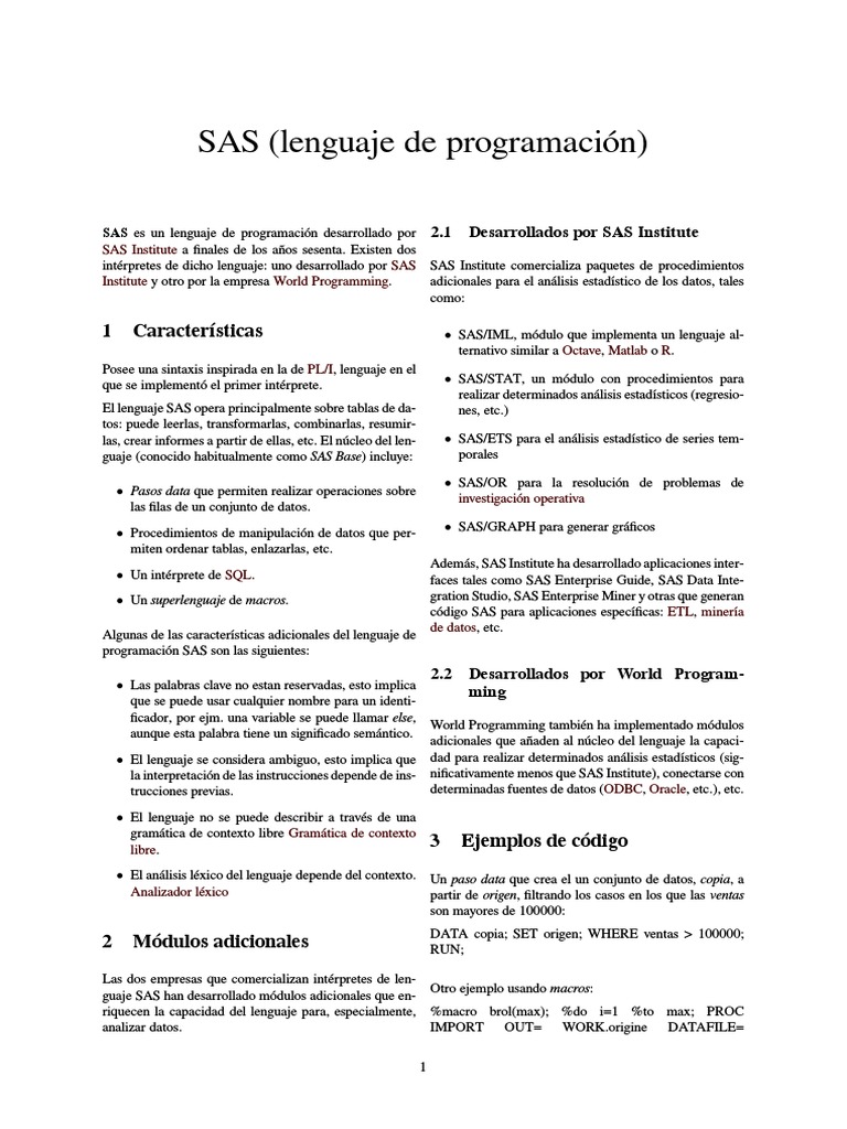 SAS (Lenguaje de Programación) | PDF | Sas (software) | Informática