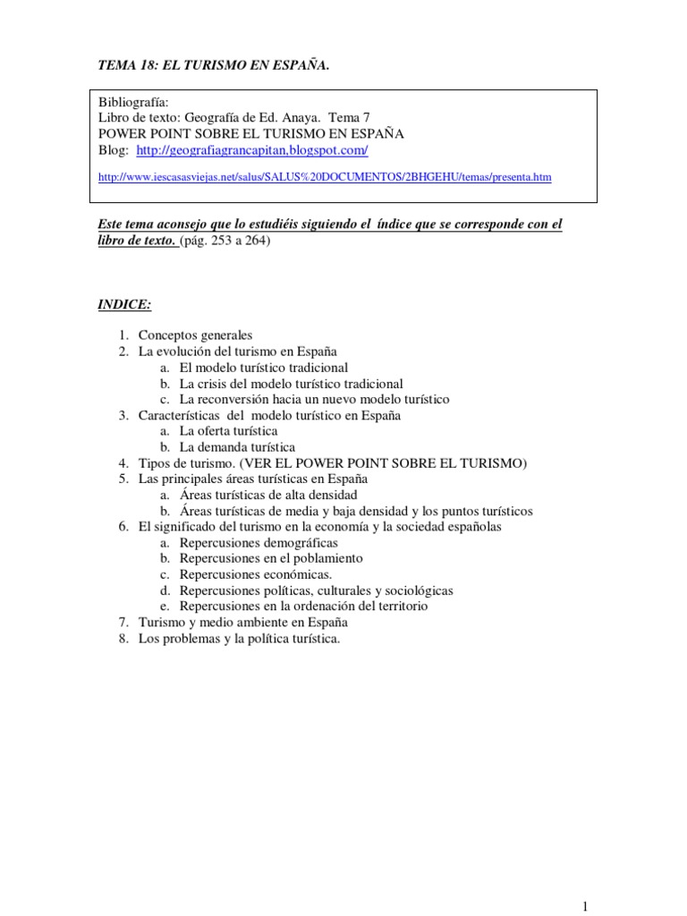 Tema 18 El Turismo en España | PDF | Población | Turismo