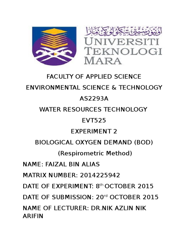 Experiment BOD | PDF | Wastewater | Environmental Technology