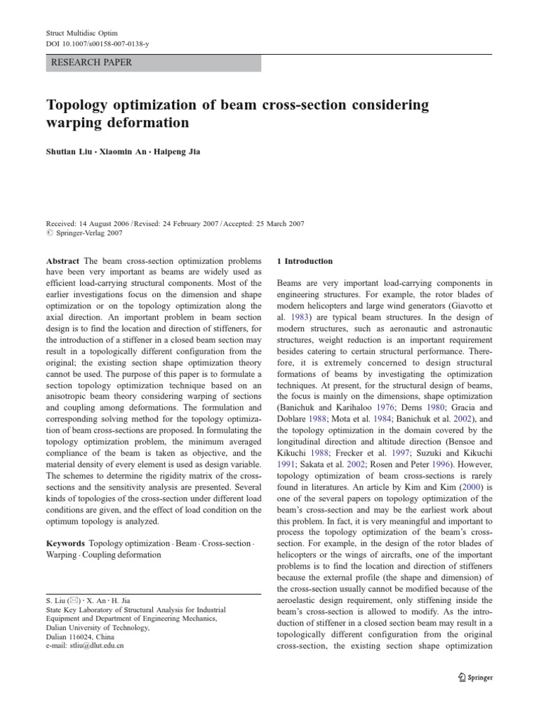 Topology Optimization of Beam Cross-Section Considering Warping ...