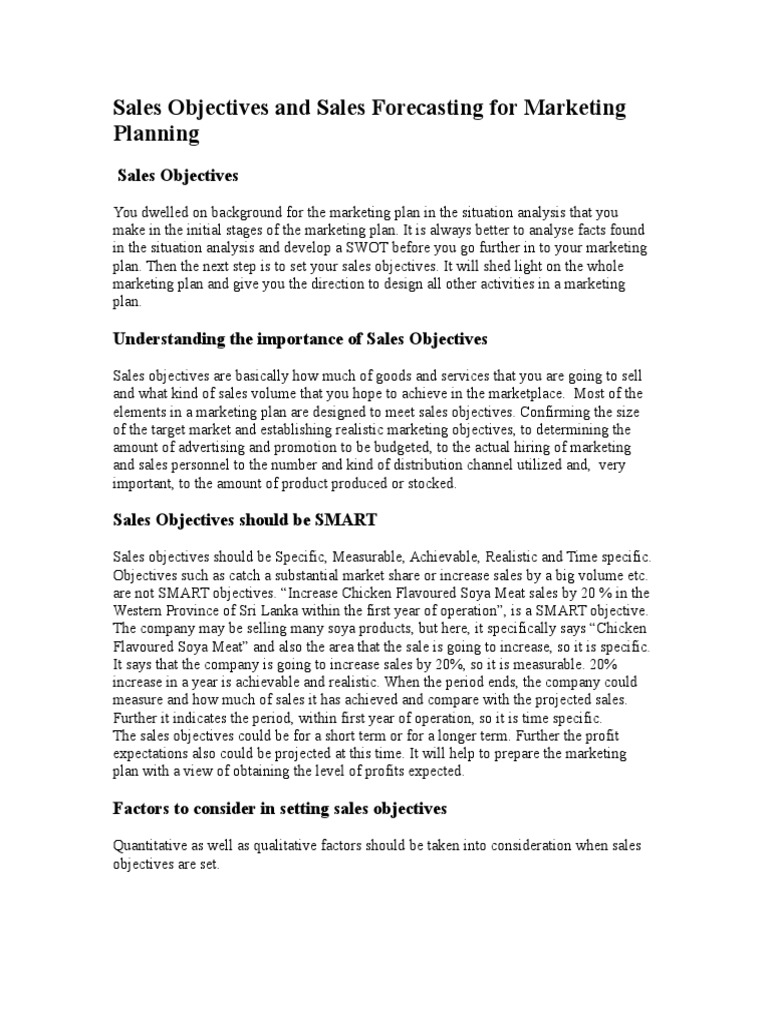 Sales Objectives & Forecasting Guide | PDF | Profit (Accounting ...