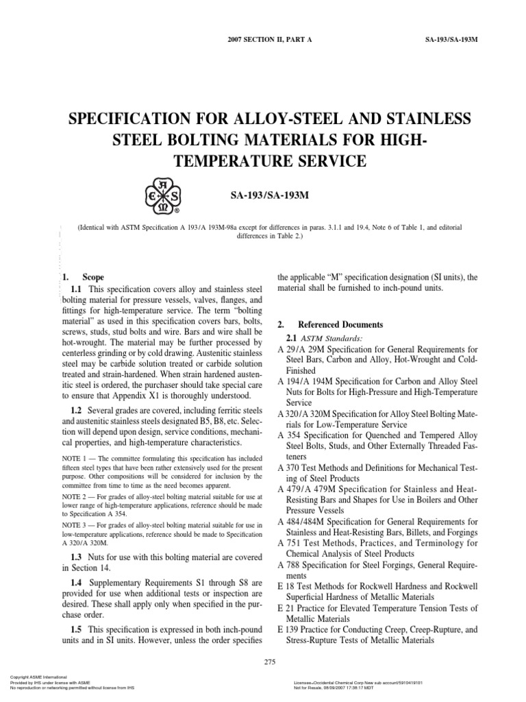 Asme Section II A Sa-193 Sa-193m | PDF | Screw | Heat Treating