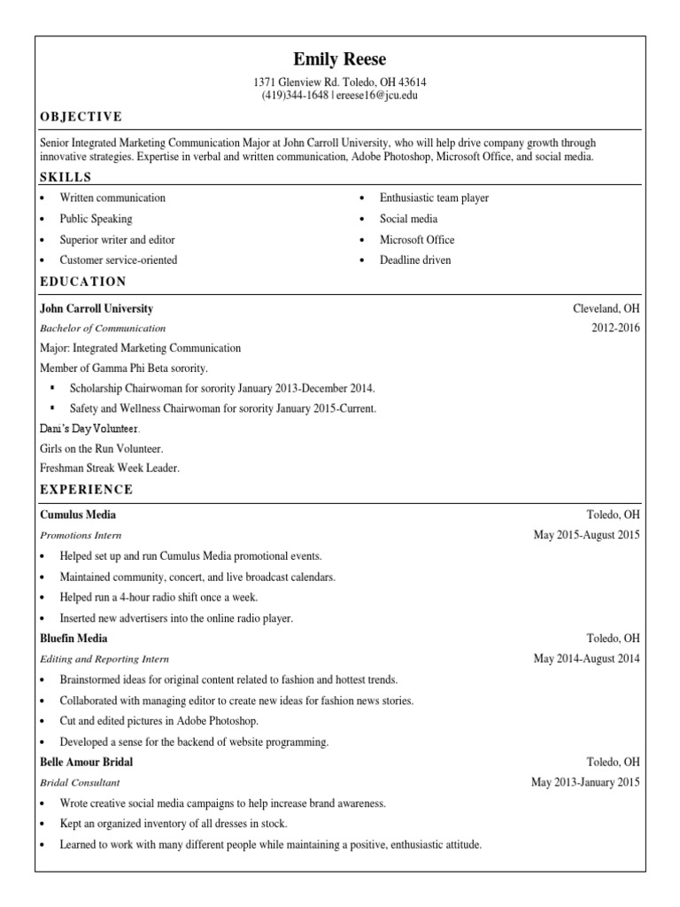Emily Resume Final | PDF | Career & Growth