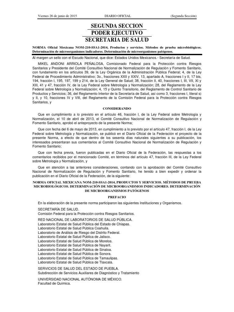 Nom 210 Ssa1 2014 PDF | PDF | Esterilización (Microbiología) | Laboratorios