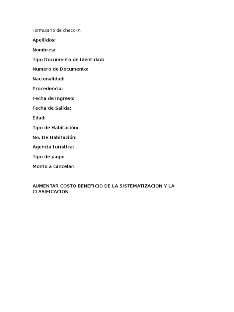 Formulario Check in | PDF | Finanzas y dinero