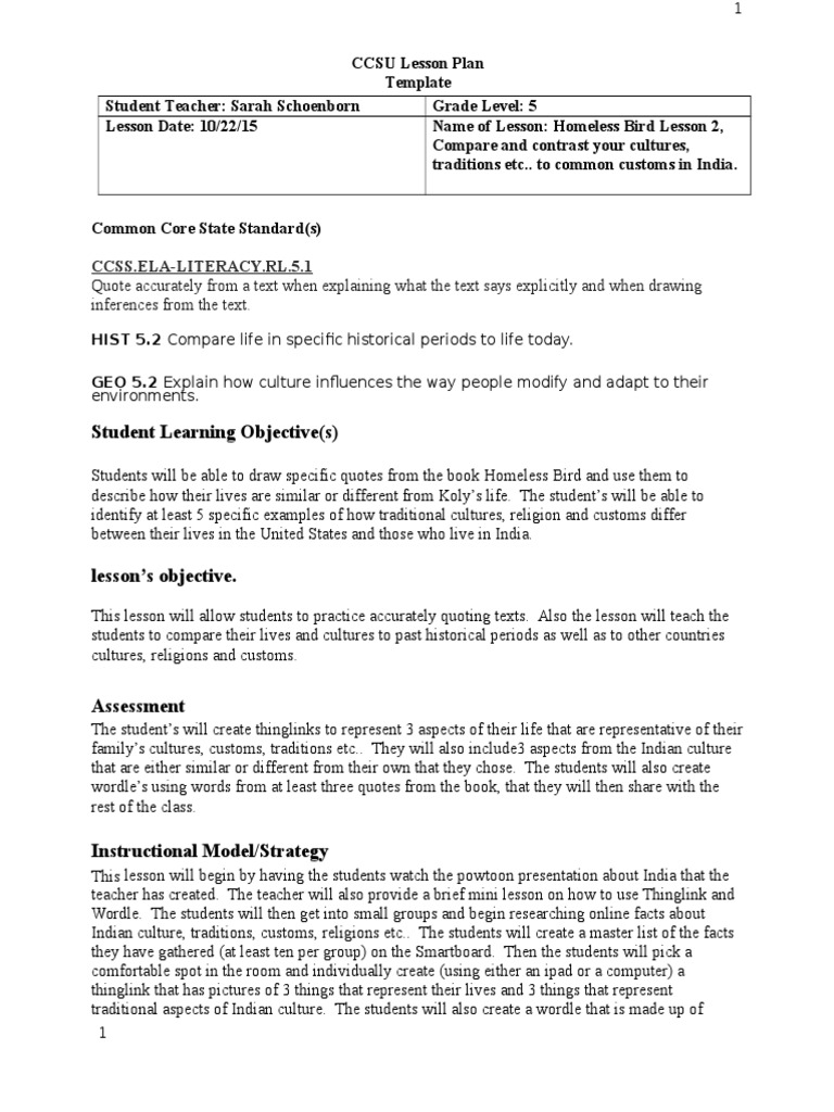 Lesson Plan 2 Homeless Bird | PDF | Lesson Plan | Educational Assessment