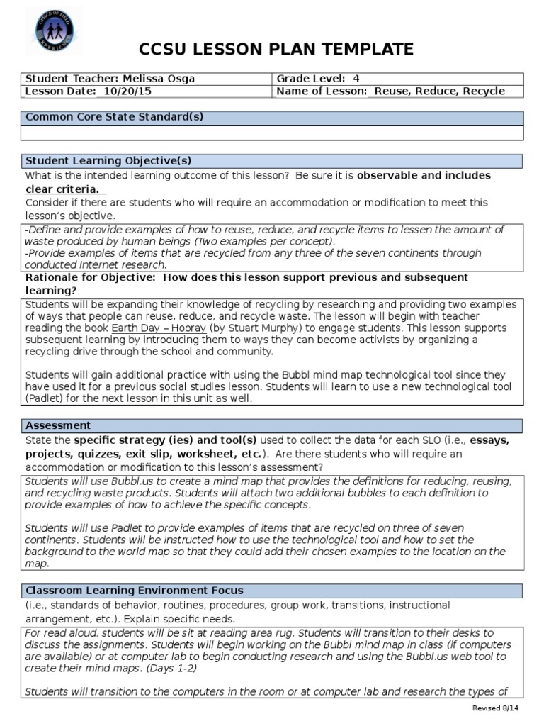 Lesson Plan 1 Earth Day Hooray | PDF | Lesson Plan | Reuse