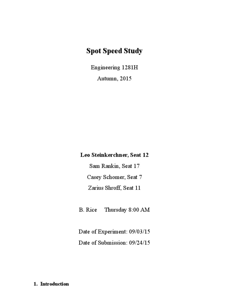 Spot Speed Study Report | PDF | Speed Limit | Percentile