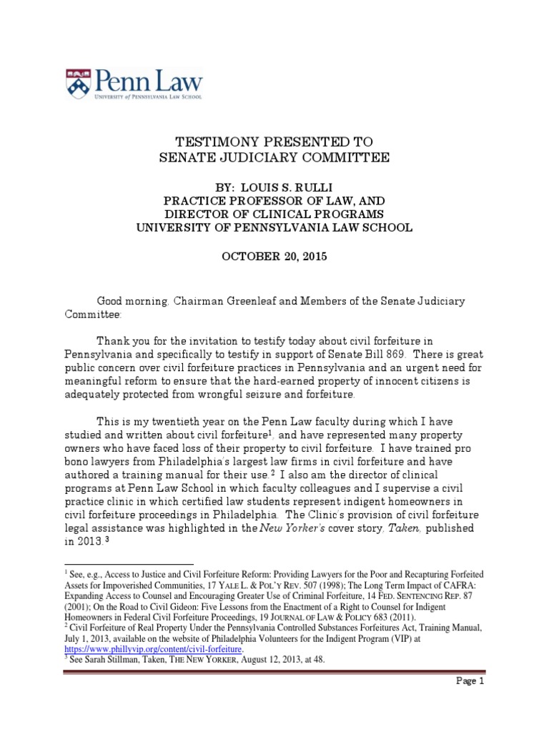 Louis Rulli Testimony at SB 869 Proposed Reforms To The Civil System of ...