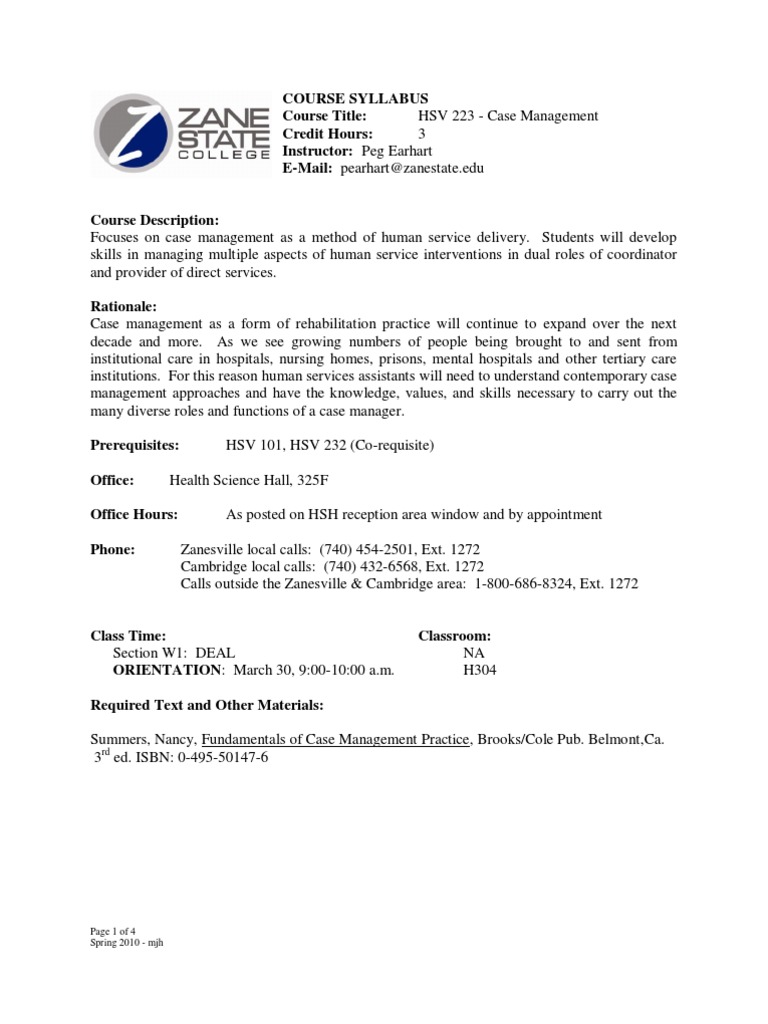 Case Management Course Syllabus | PDF | Long Term Care | Health Care