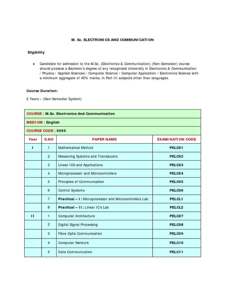 M.Sc. in Electronics and Communication | PDF | Technology & Engineering