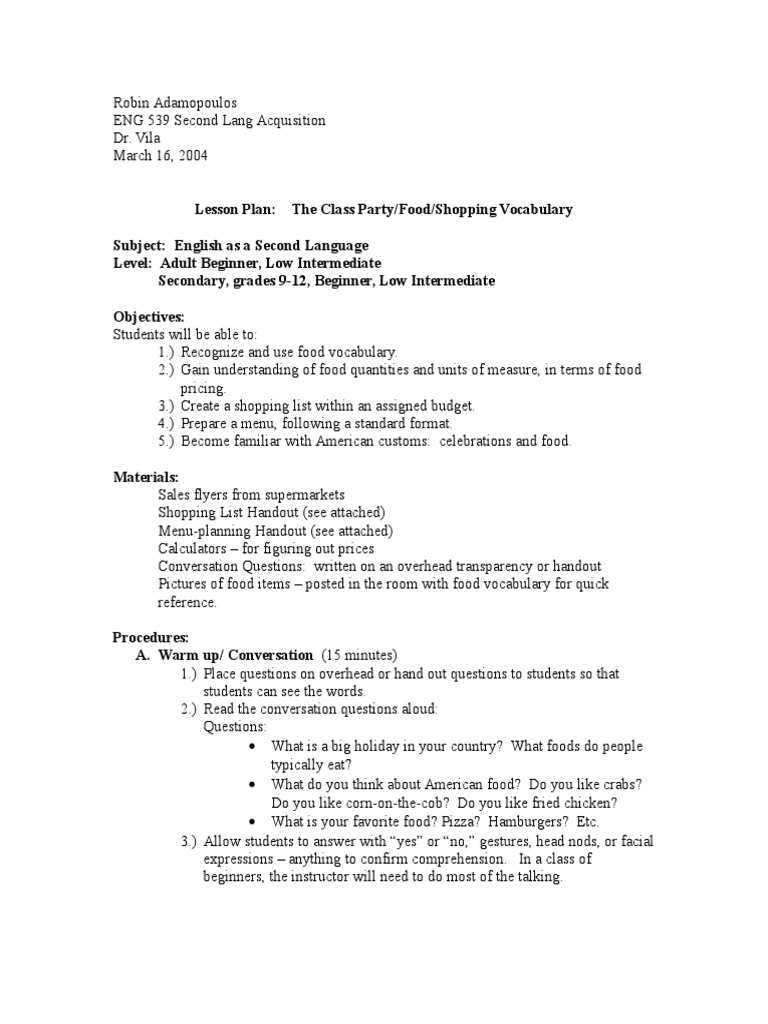 Lesson Plan-Food and Prices | PDF | Western Cuisine | Regional & Ethnic ...