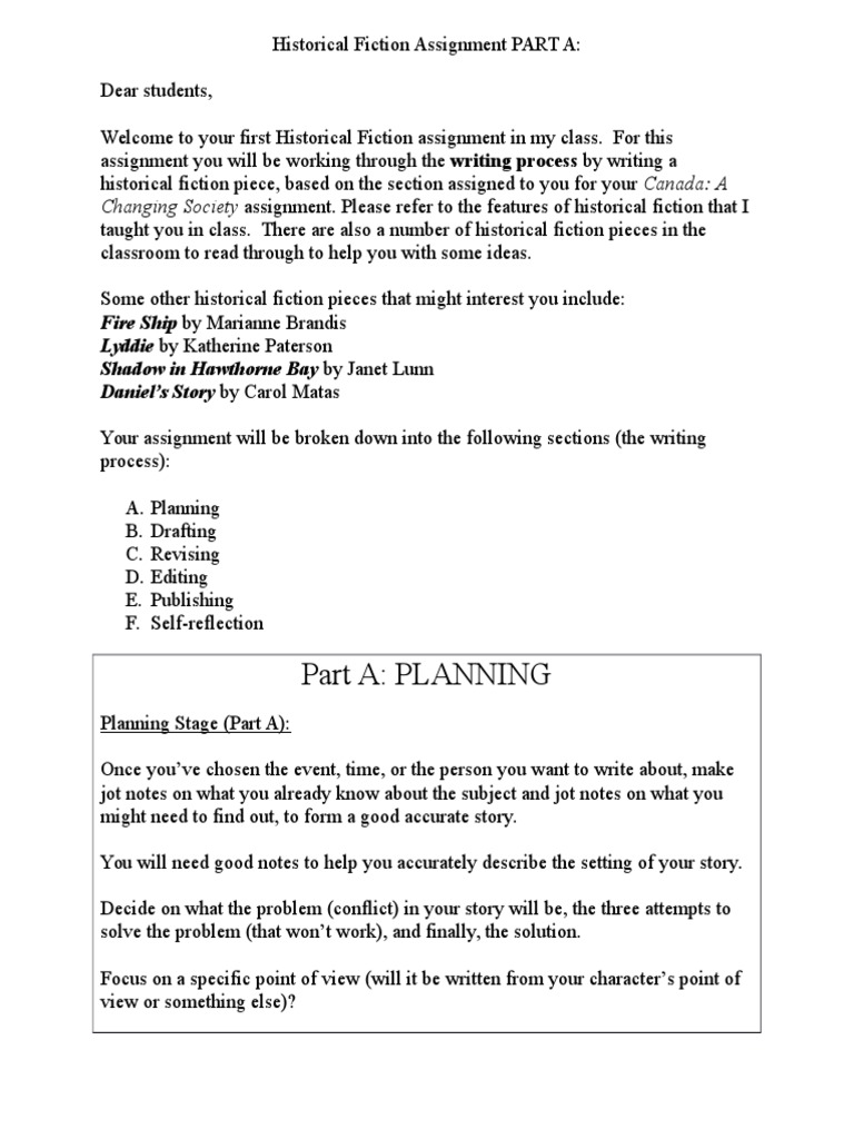 Historical Fiction Assignment | PDF | Paragraph | Writing