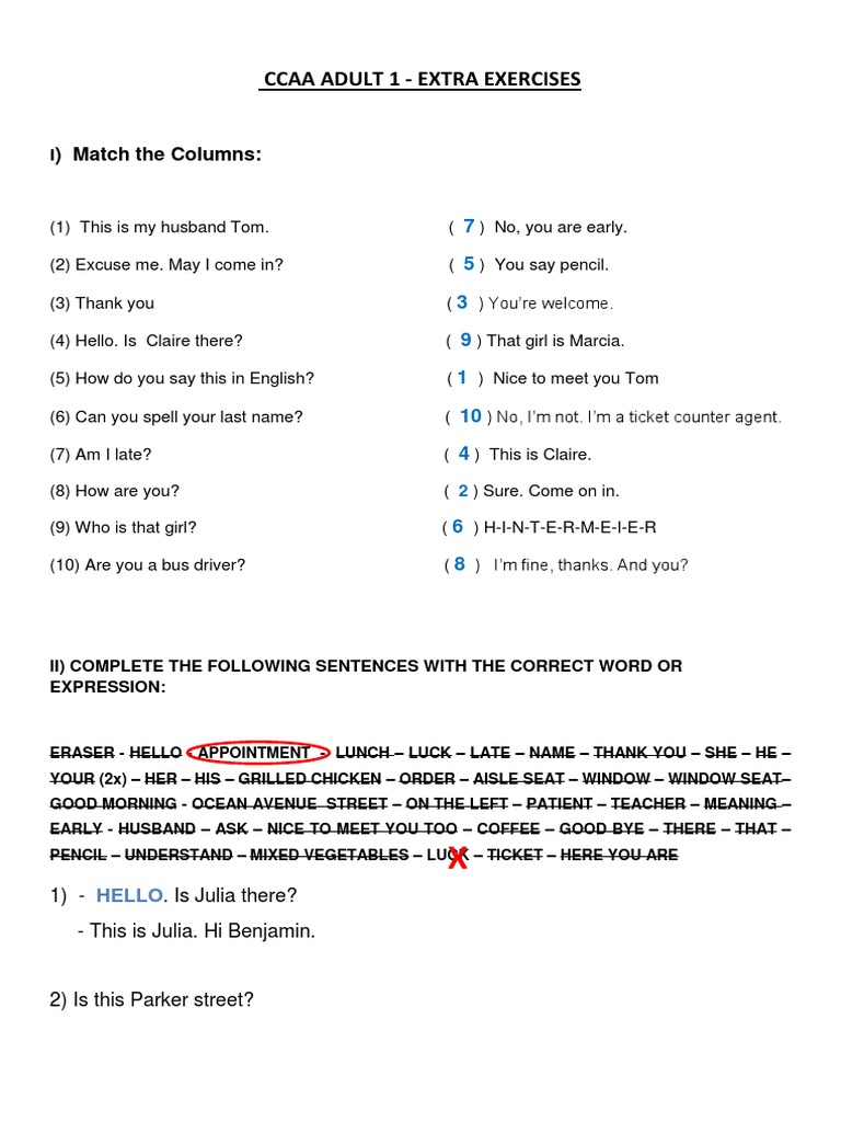 Extra Exercises - Answer Key | PDF | Leisure