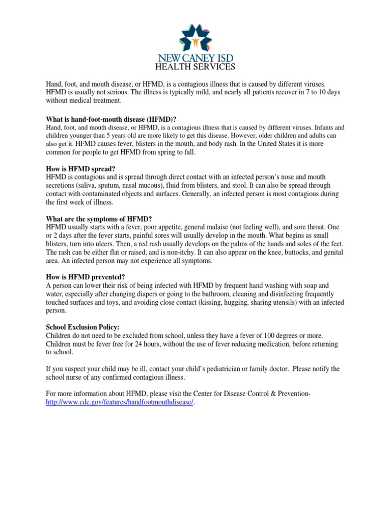 HFMD Guidelines for Parents and Schools | PDF