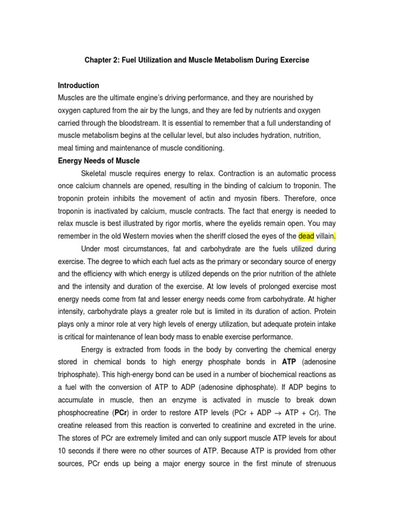 Chapter 2: Fuel Utilization and Muscle Metabolism During Exercise | PDF ...