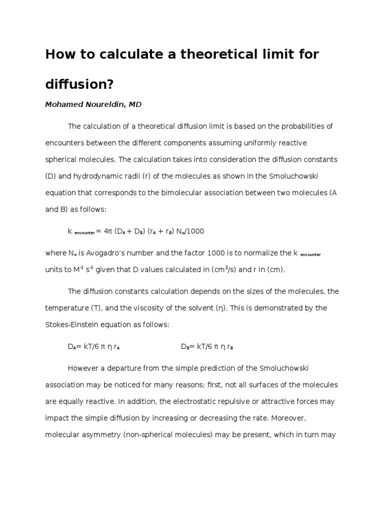 Theoretical Limit Calculation for Diffusion | PDF