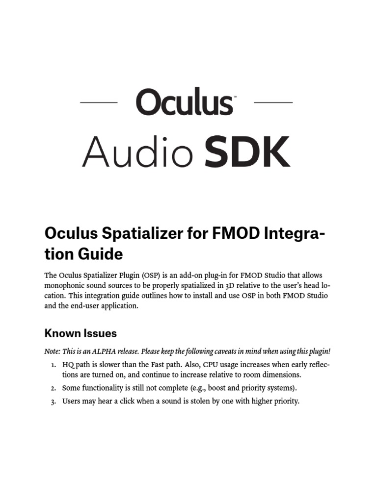 Oculus Spatializer For FMOD Integration Guide | PDF | Plug In (Computing) | Trademark