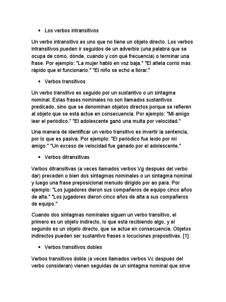 Los Verbos Intransitivos | PDF | Adverbio | Verbo