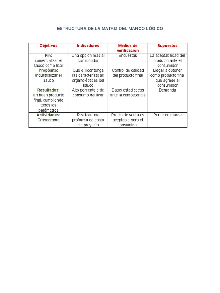Estructura de La Matriz Del Marco Lógico | PDF