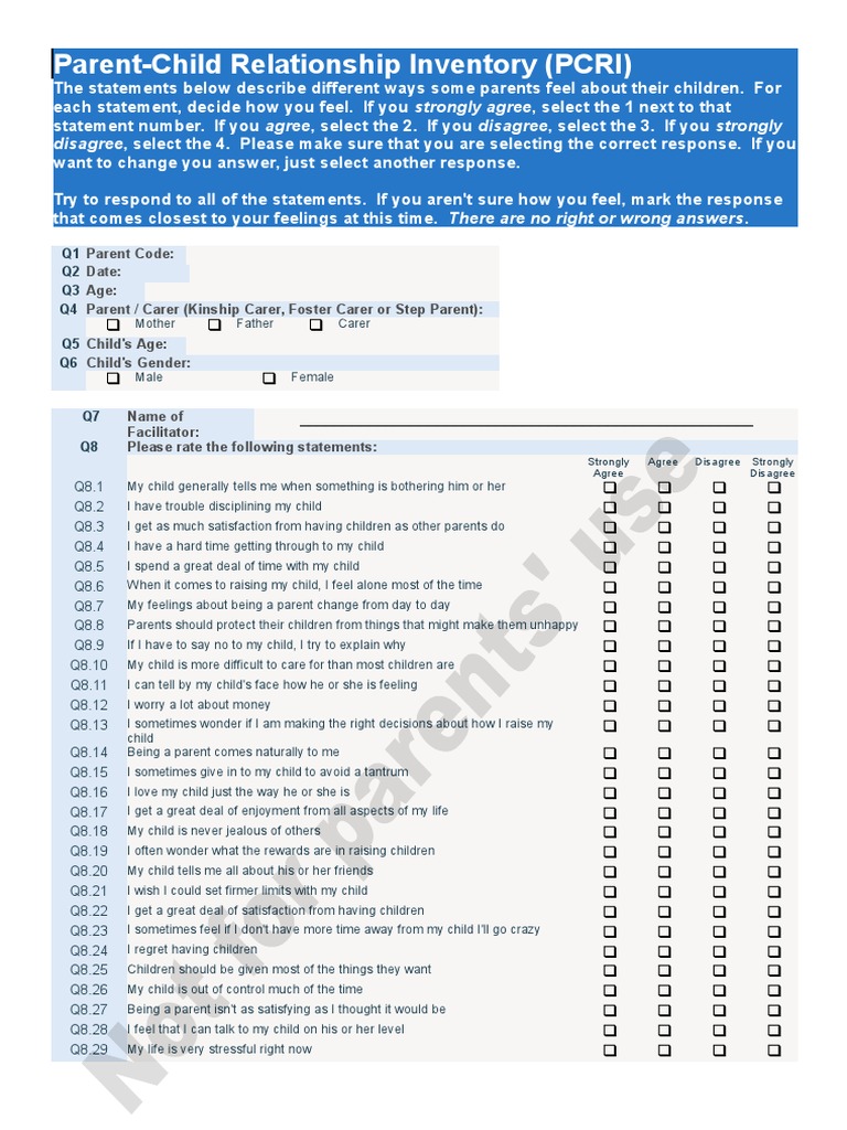 Parent Child Relationship Inventory PCRI | PDF | Self-Improvement ...