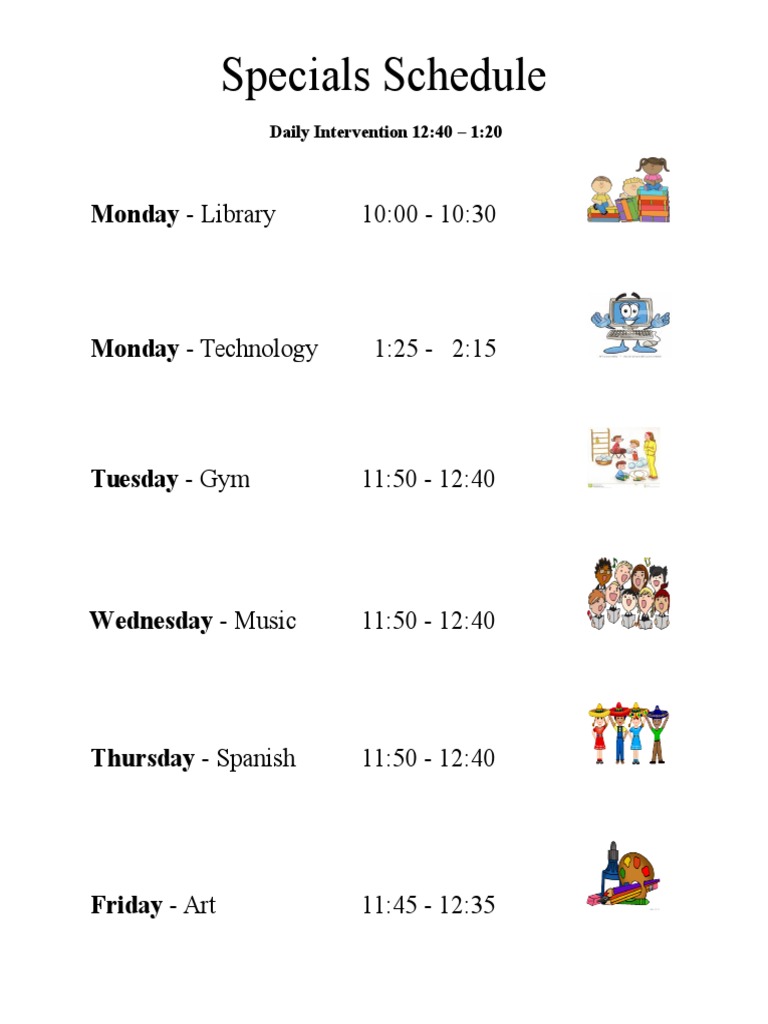 Specials Schedule 2015-2016 | PDF | Social Science | Foreign Language ...
