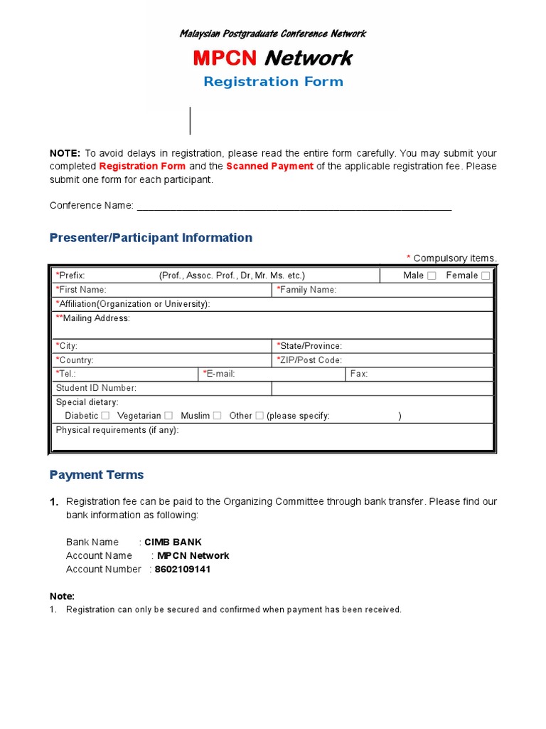 MPCN Conference Registration Form | PDF | Career & Growth | Finance ...