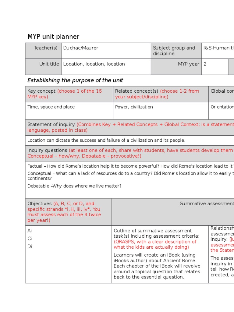 Ancient Rome Unit Planner | PDF | Educational Assessment | Ancient Rome