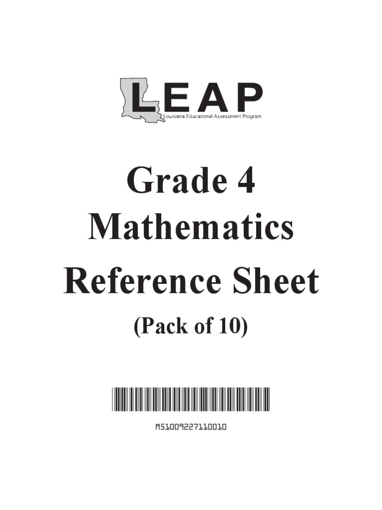 Grade 4 Mathematics Reference Sheet: (Pack of 10) | PDF | Gallon | Pint