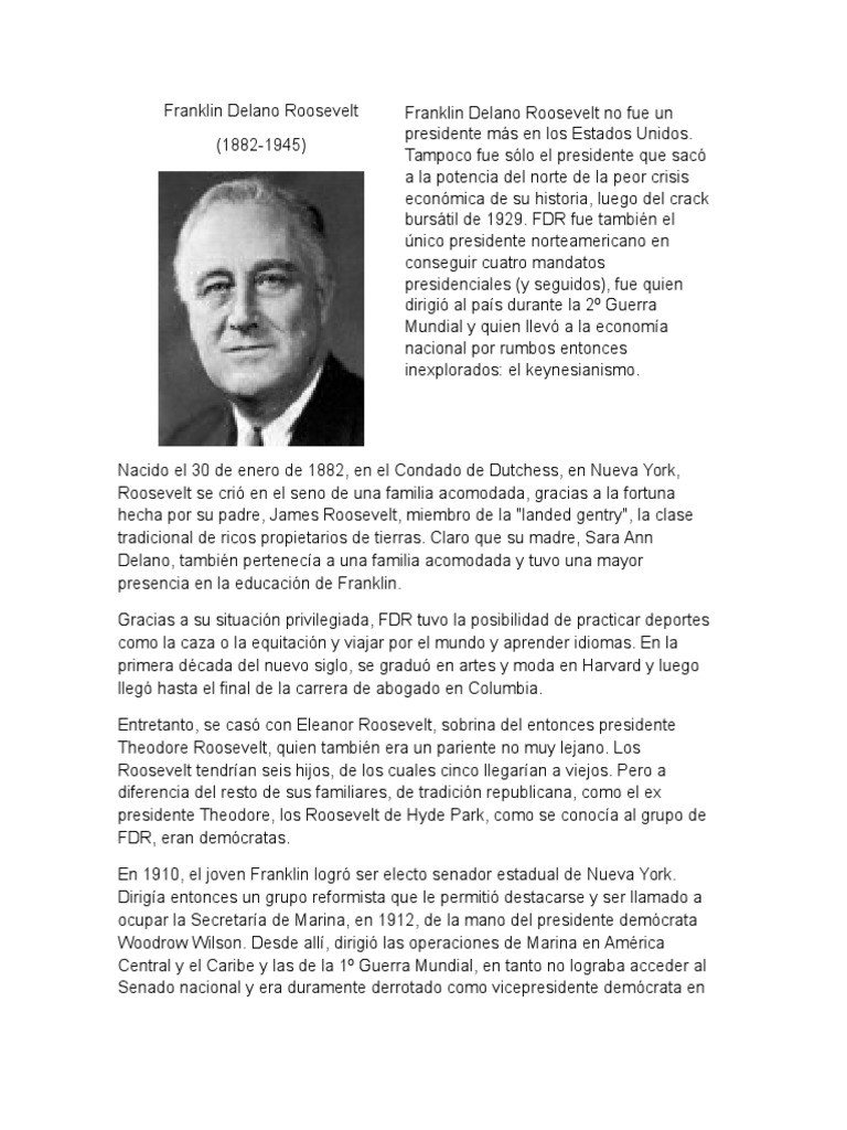 Biografía de Franklin D. Roosevelt | PDF | Franklin D. Roosevelt | Gobierno