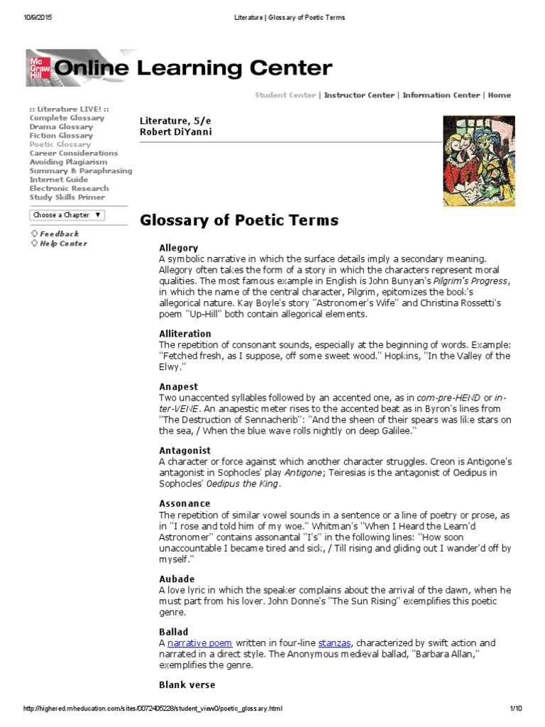 Literature - Glossary of Poetic Terms | PDF | Metre (Poetry) | Sonnets