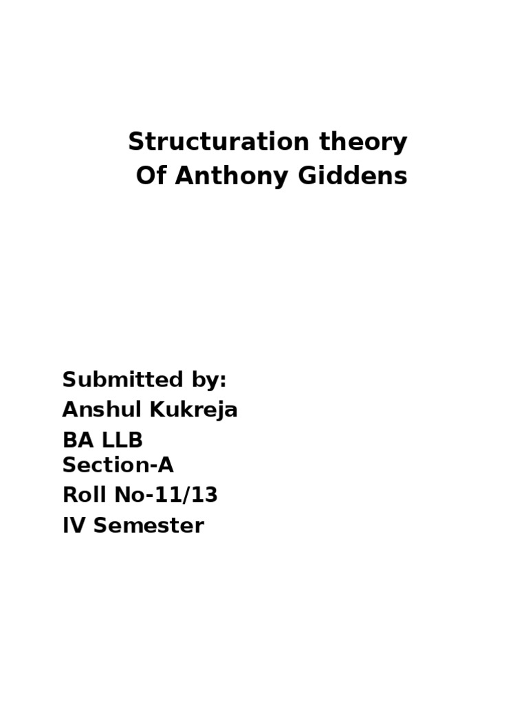 Structuration Theory of Anthony Giddens: Submitted By: Anshul Kukreja Ba LLB Section-A Roll No ...