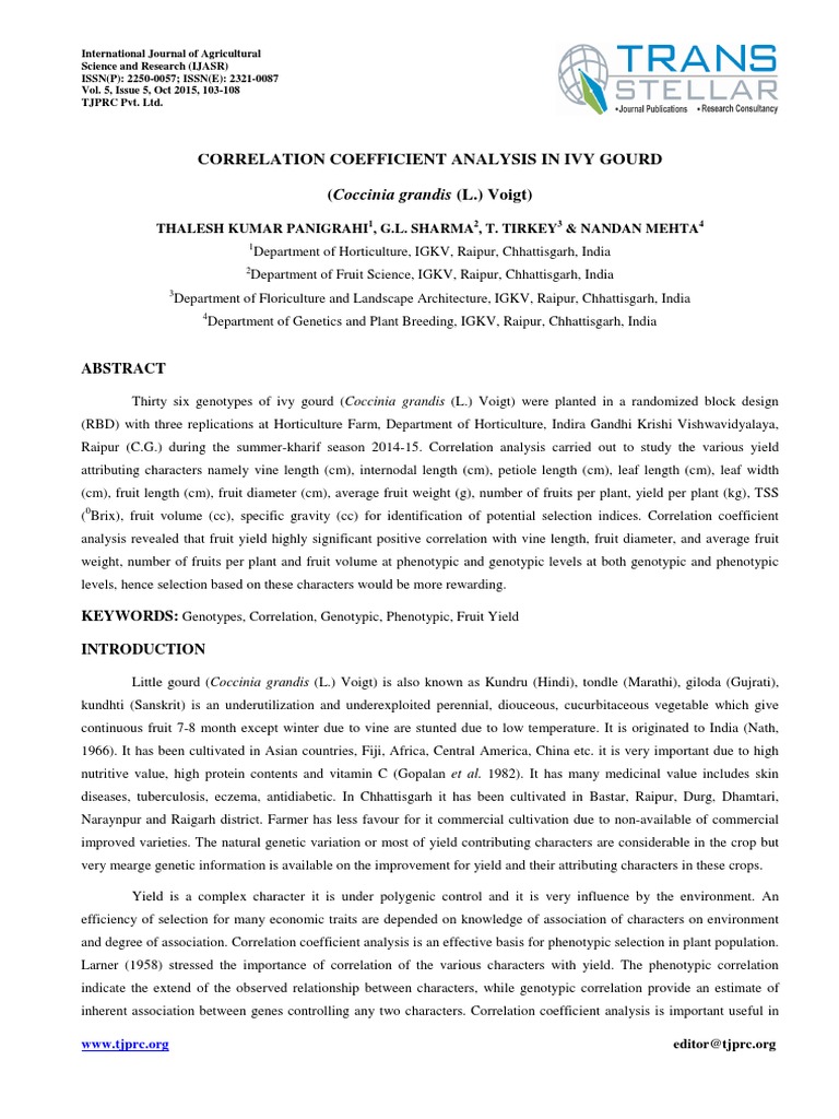 Agri Sci - Ijasr - Correlation Coefficient Analysis | Download Free PDF | Phenotype | Phenotypic ...
