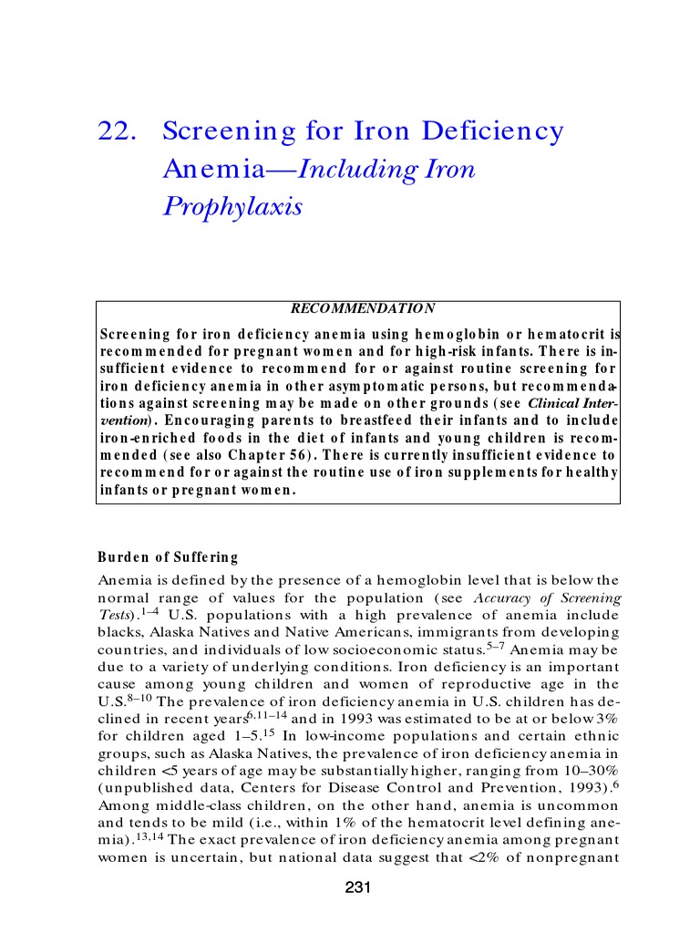 Screening For Iron Deficiency Anemia-Including Iron: Prophylaxis ...