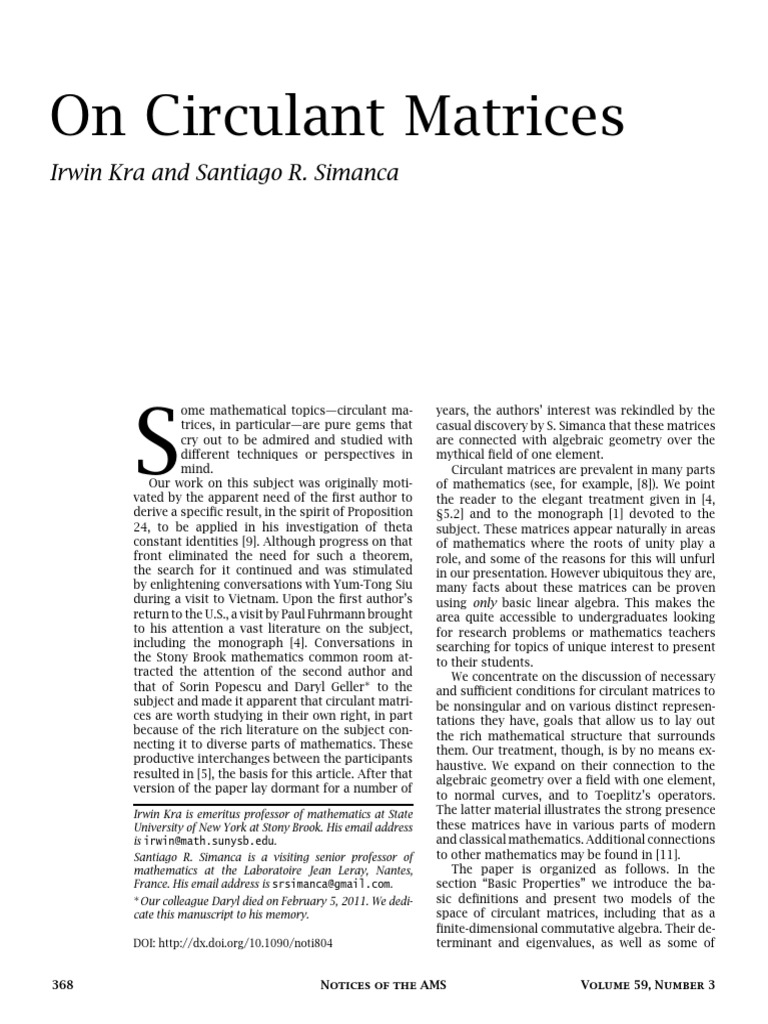 On Circulant Matrices | PDF | Matrix (Mathematics) | Eigenvalues And Eigenvectors