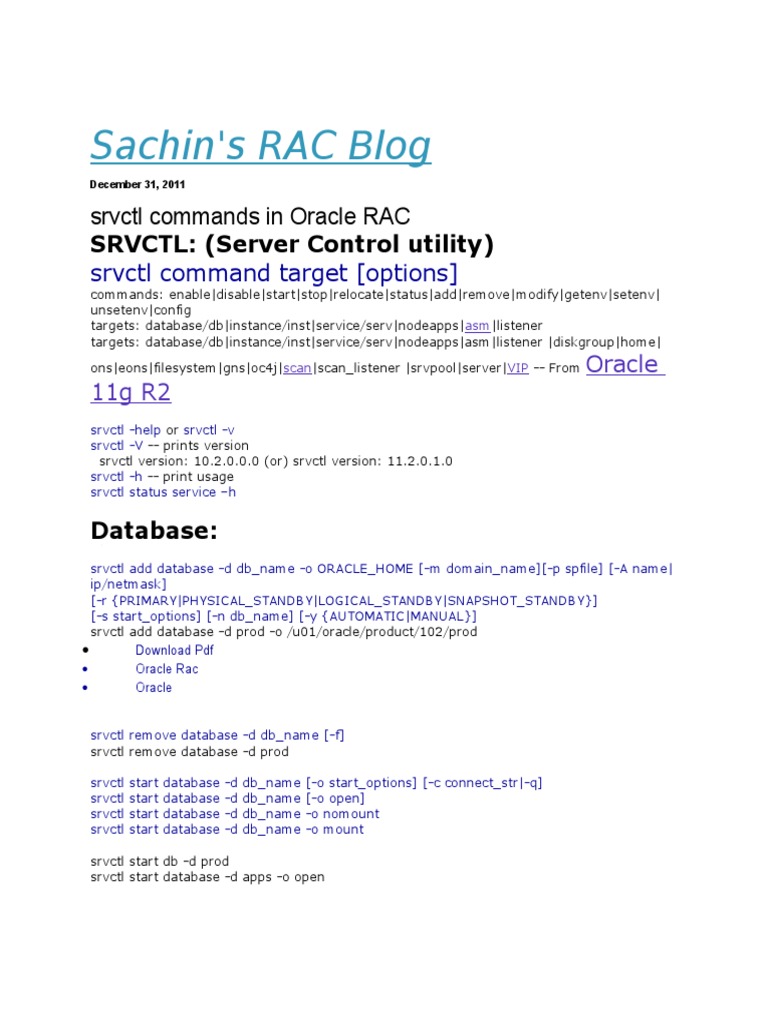SRVCTL Command | PDF | Oracle Database | Transmission Control Protocol