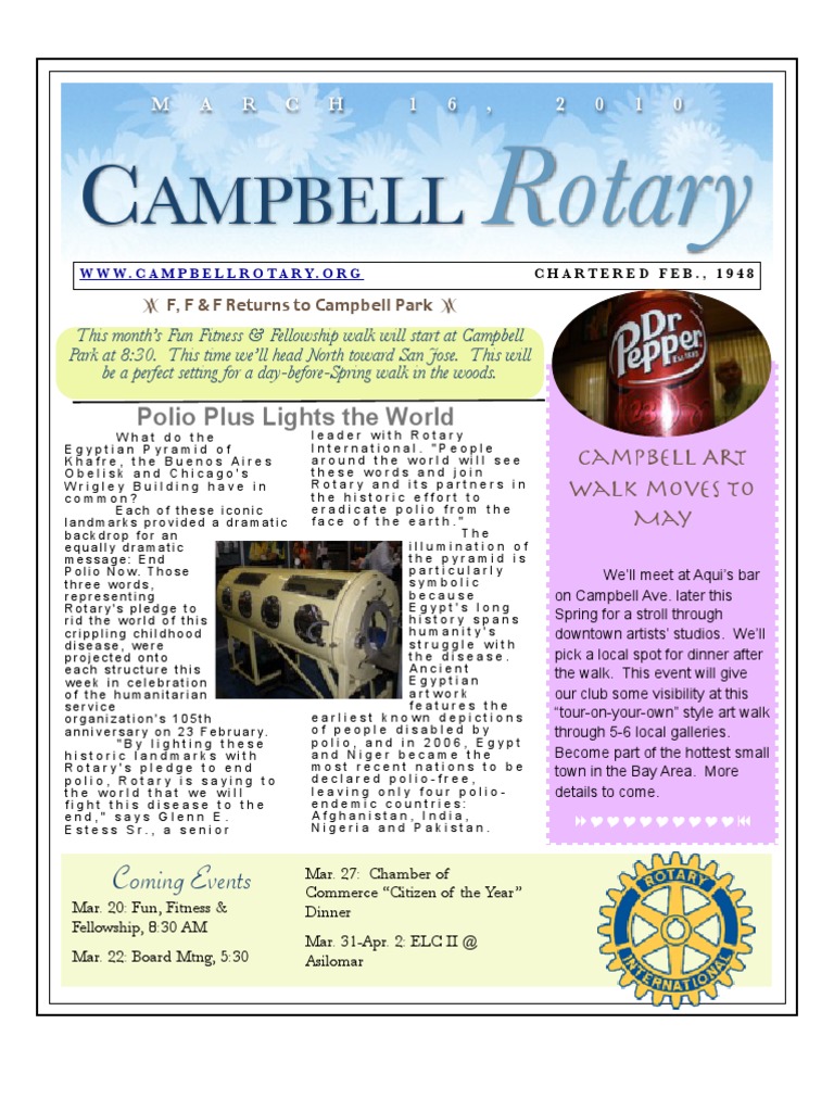 Rotary Newsletter Mar 16 2010 | PDF | Wellness | Medical
