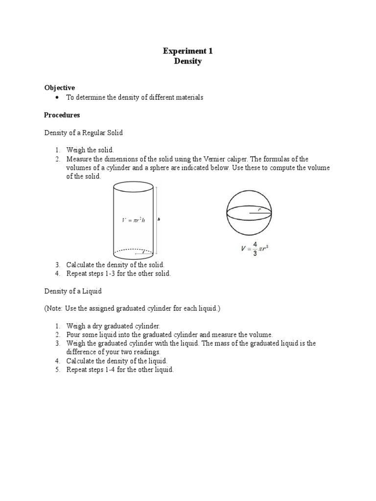 Density Measurement Lab Experiment | PDF