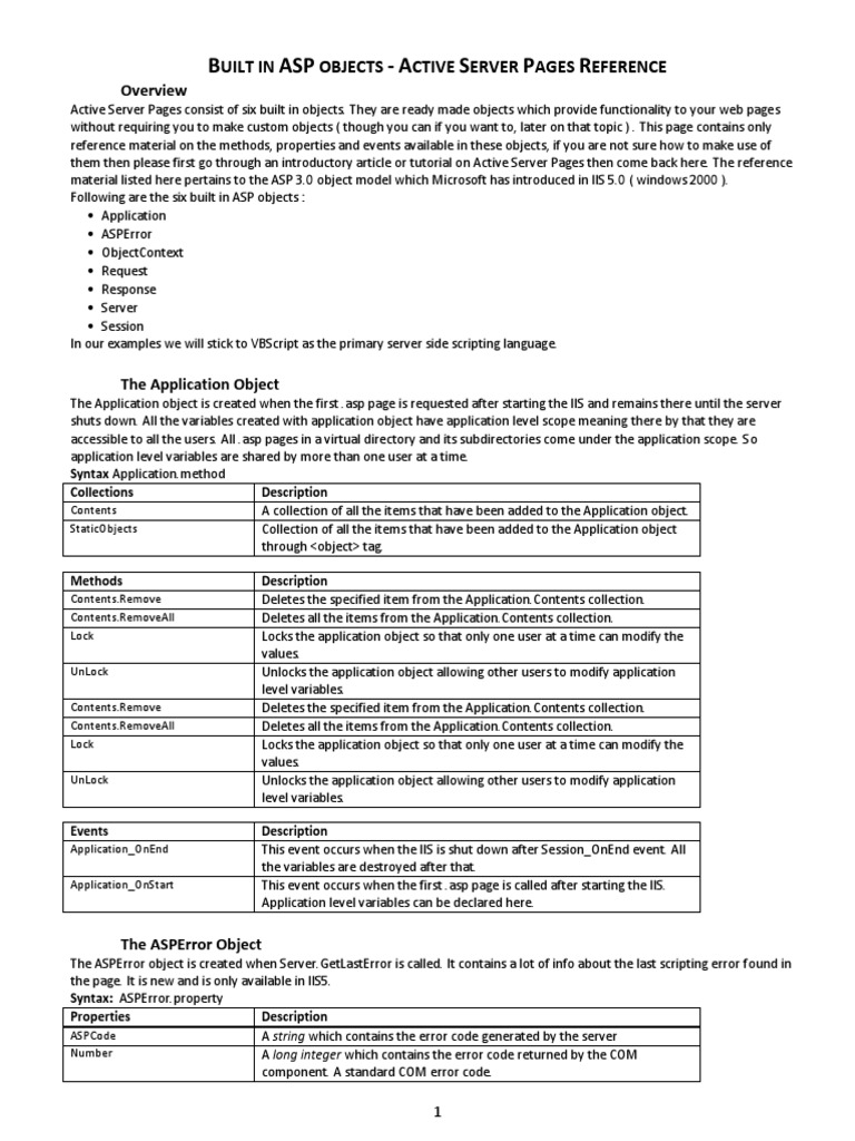 Built in ASP Objects | PDF | Active Server Pages | Hypertext Transfer Protocol