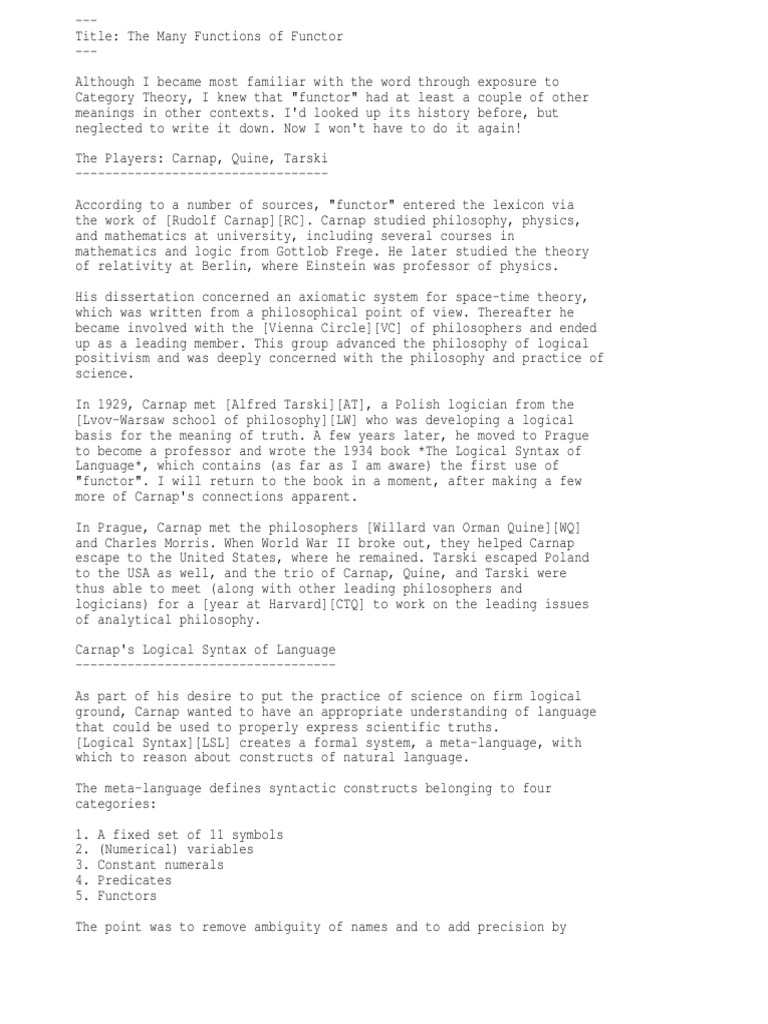 The Many Roles of Functor | PDF | Category Theory | Logic