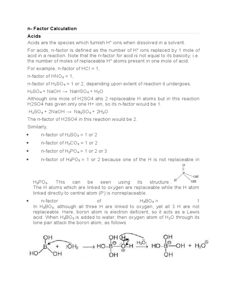 N-Factor Calculation Acids | PDF | Redox | Ion