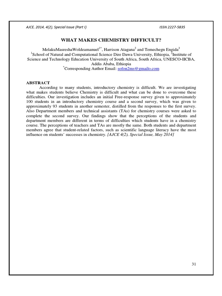 2014 What Makes Chemistry Difficult PDF | PDF | Learning Disability ...